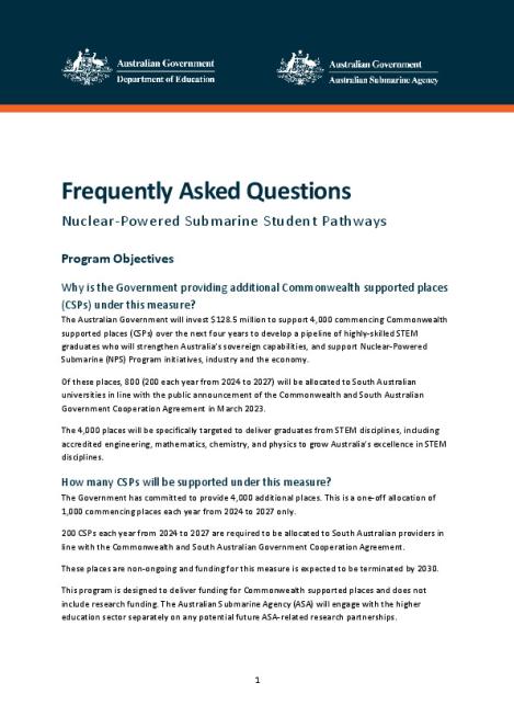 Nuclear-Powered Submarine Student Pathways FAQs - Department of Education, Australian Government